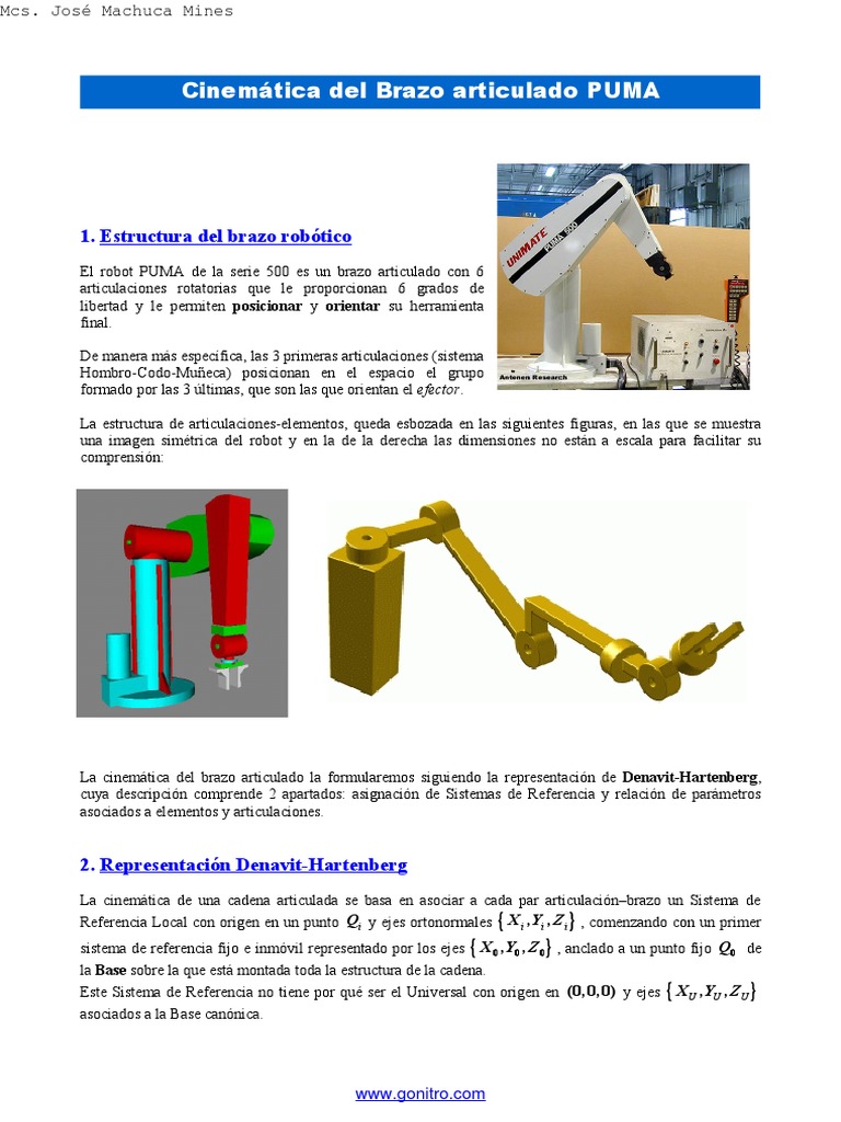 Cinemática del brazo articulado del robot PUMA mediante la ...