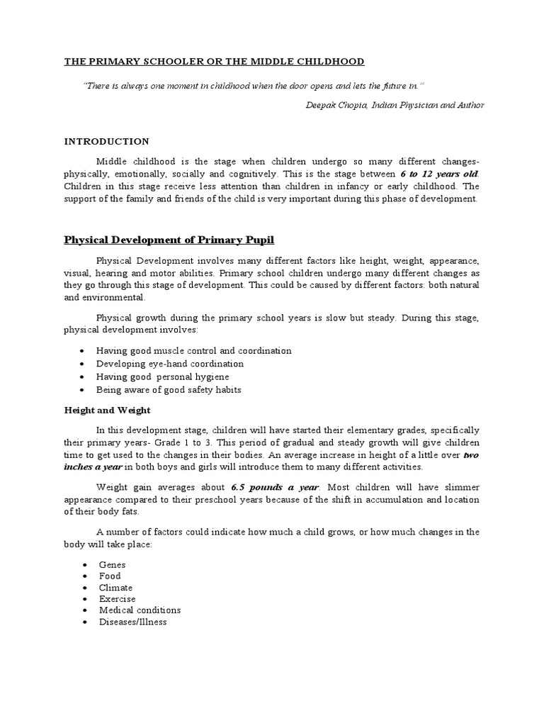 Physical Development of Primary Pupil: The Primary Schooler or The ...