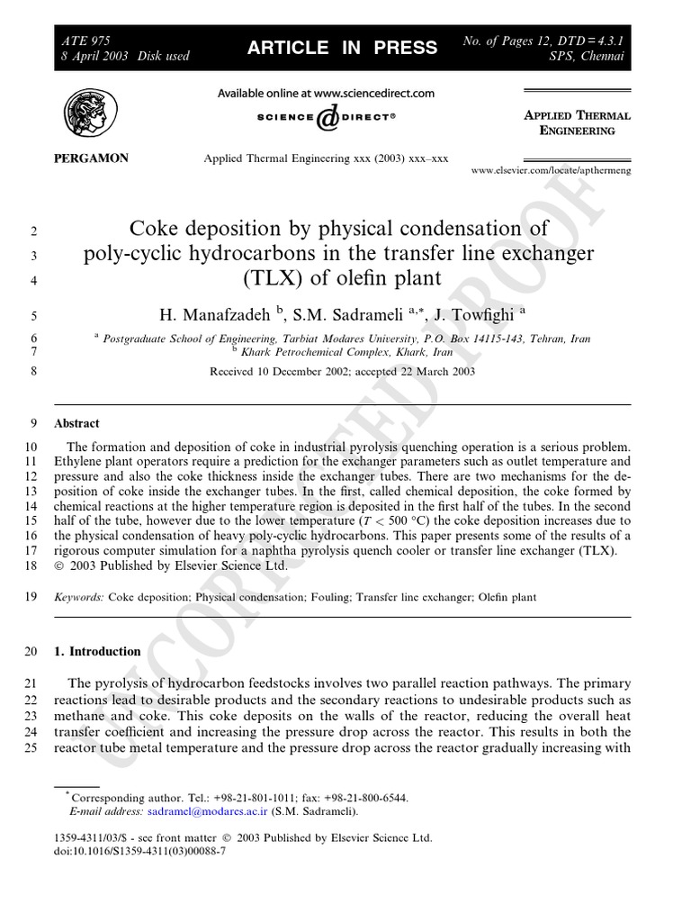 Coke Deposition by Physical Condensation Oft PDF | PDF | Cracking ...