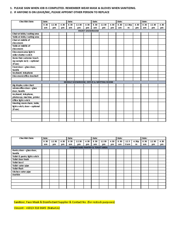 3&4 Cleaning Sanitizing Roster - Office | PDF | Toilet | Hygiene