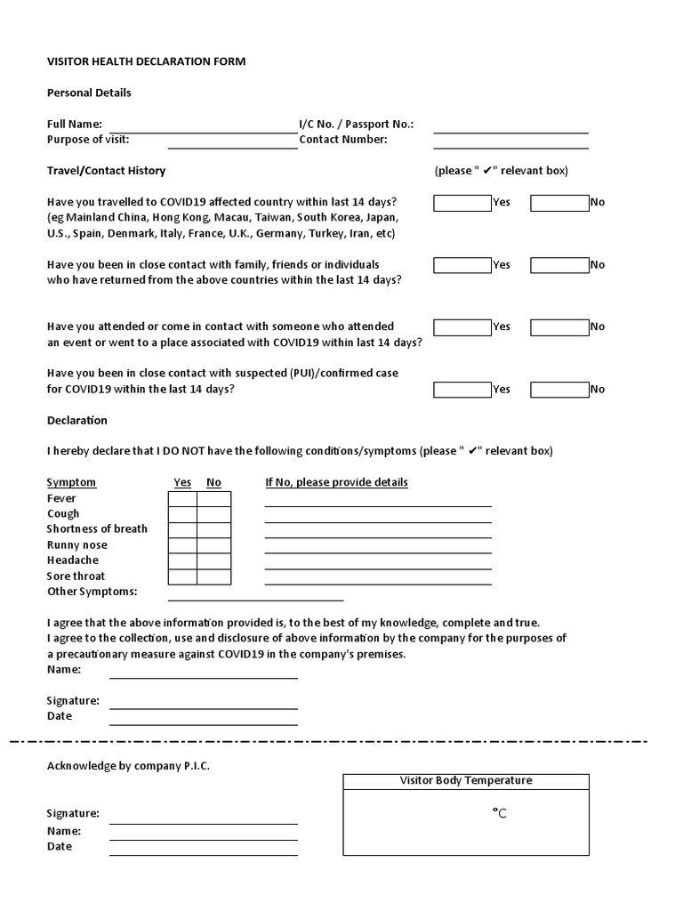 Visitor Health Declaration Form | PDF