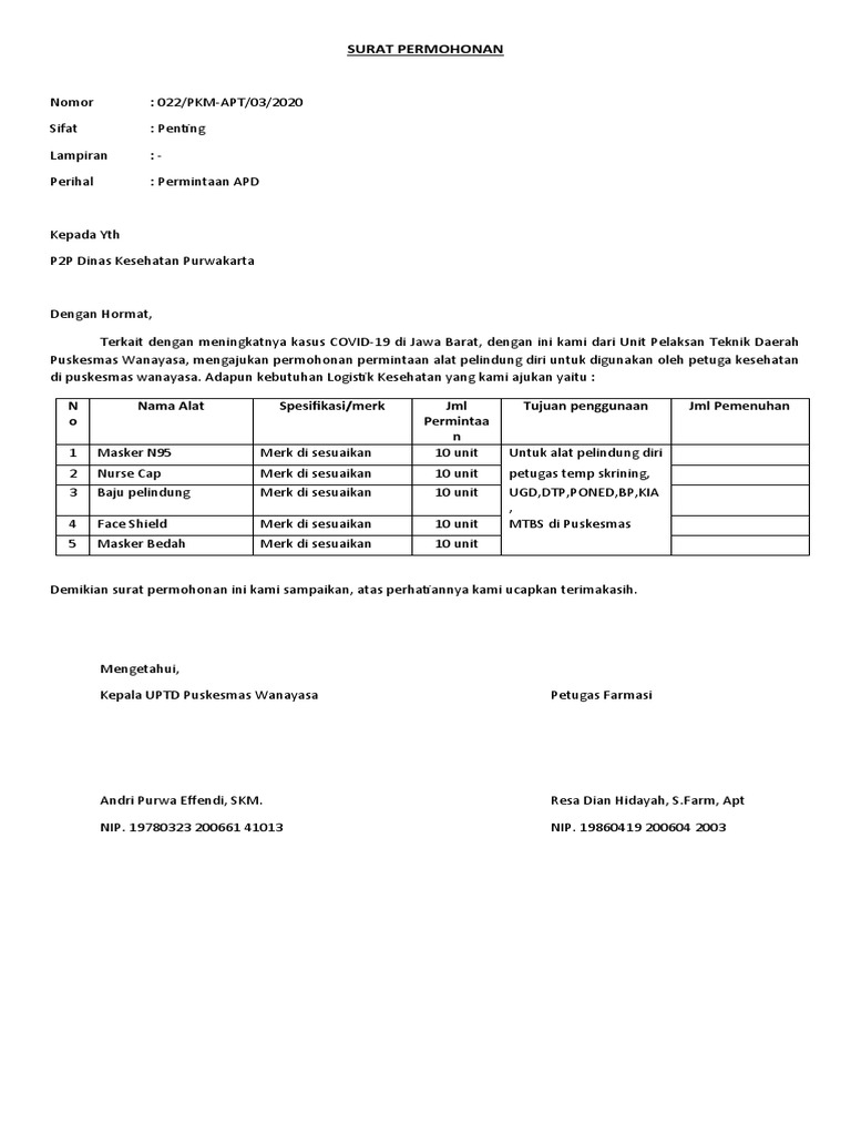 Surat Permohonan Apd | PDF