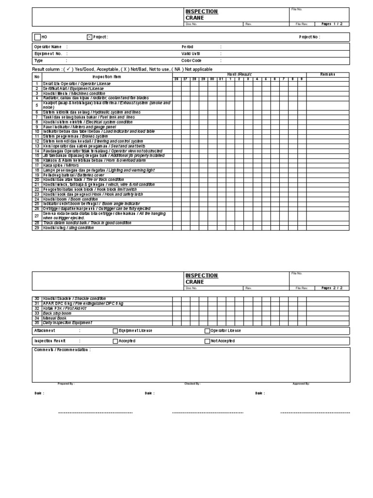 Daily Crane Inspection Pdf Crane Machine Equipment