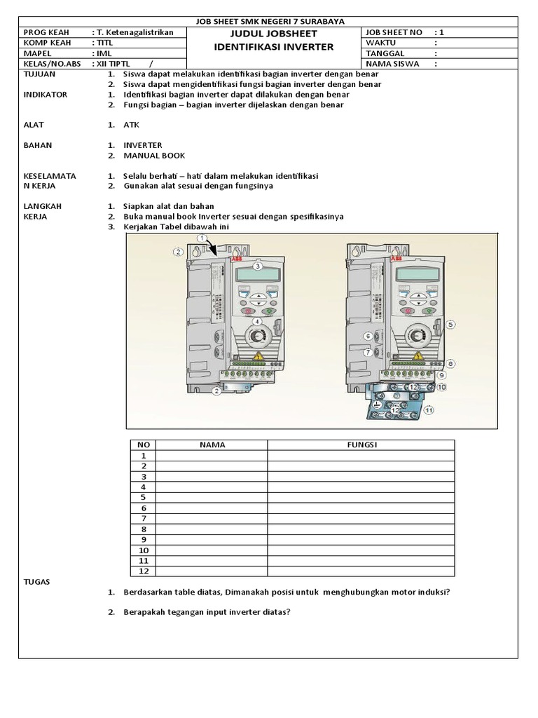 1 Job Sheet SMK Negeri 7 Surabaya Identifikasi Inverter Abb | PDF