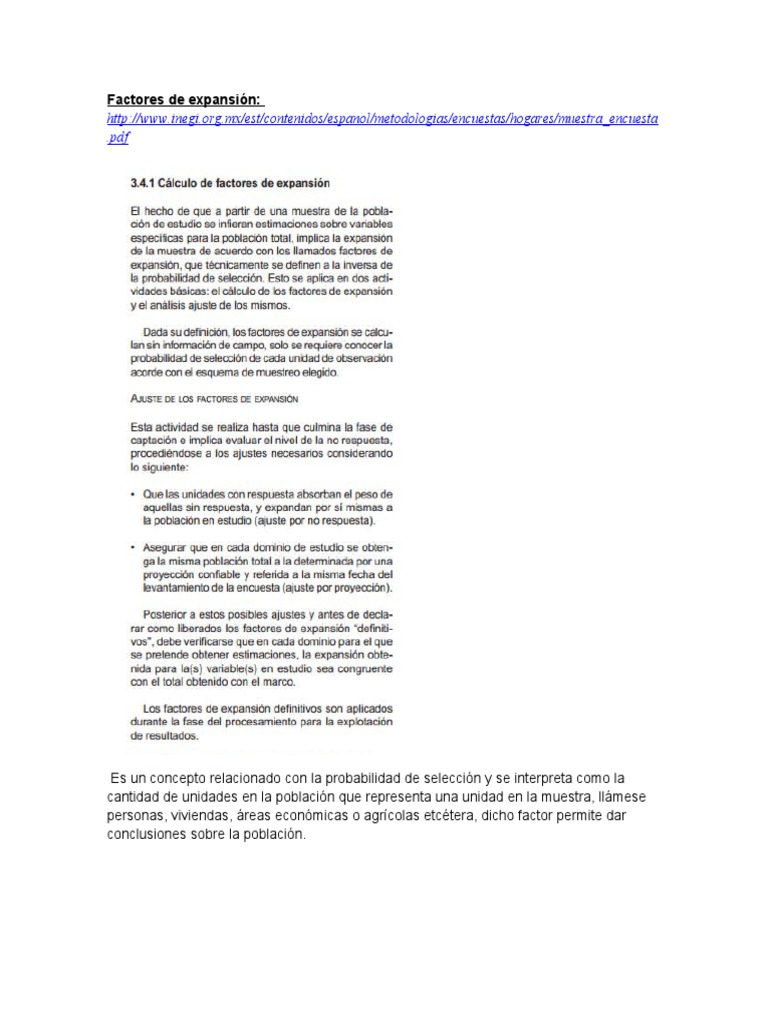 Definición y Cálculo del Factor de Expansión | PDF | Muestreo ...