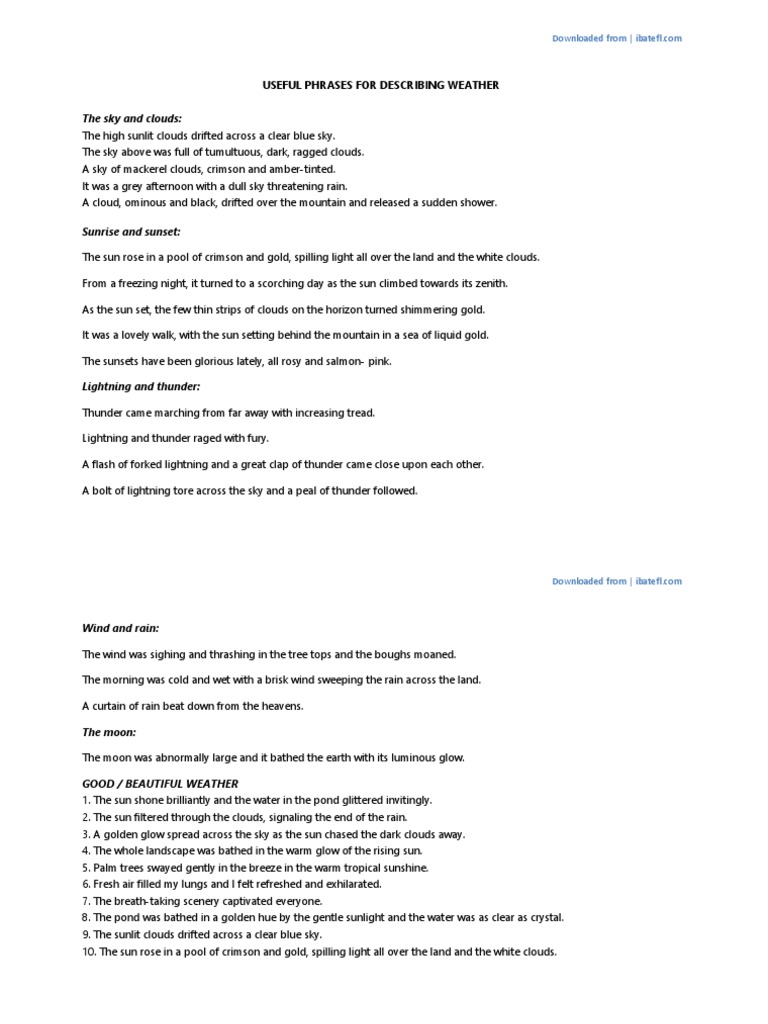 The Sky and Clouds:: Useful Phrases For Describing Weather | PDF