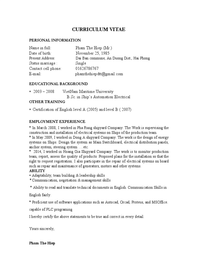 Curriculum Vitae: Personal Information | PDF