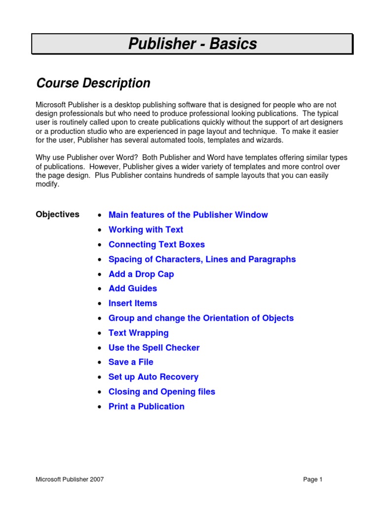 Publisher - Basics: Course Description | PDF | Page Layout | Publishing