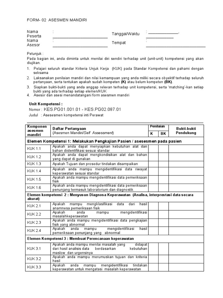 FORM Asesmen Mandiri | PDF