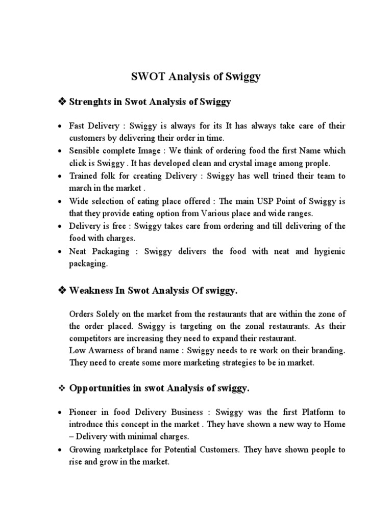 SWOT Analysis of Swiggy | PDF