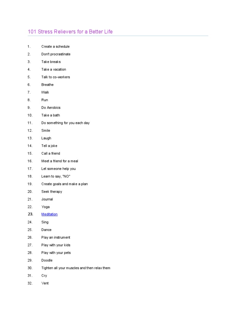 101 Stress Relievers For A Better Life | PDF | Occupational Burnout