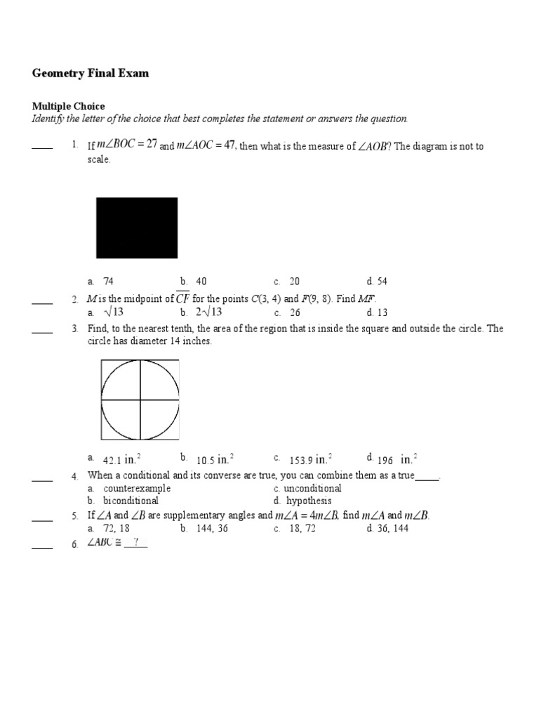 Geometry Final Exam: Multiple Choice | Download Free PDF | Area ...