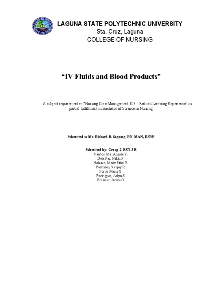 IV Fluids and Blood Products-No d5nr | PDF | Saline (Medicine) | Blood ...