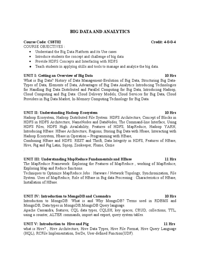 Big Data and Analytics Syllabus 2021 | PDF | Apache Hadoop | Big Data