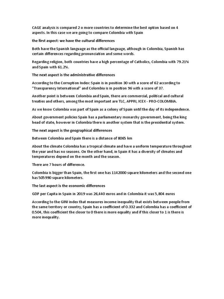 CAGE Analysis Is A Table Where 2 or More Countries Are Compared To ...