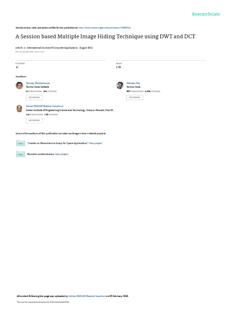 A - Session - Based - Multiple - Image - Hiding - Technique - Using DCT and DWT | PDF | Wavelet ...
