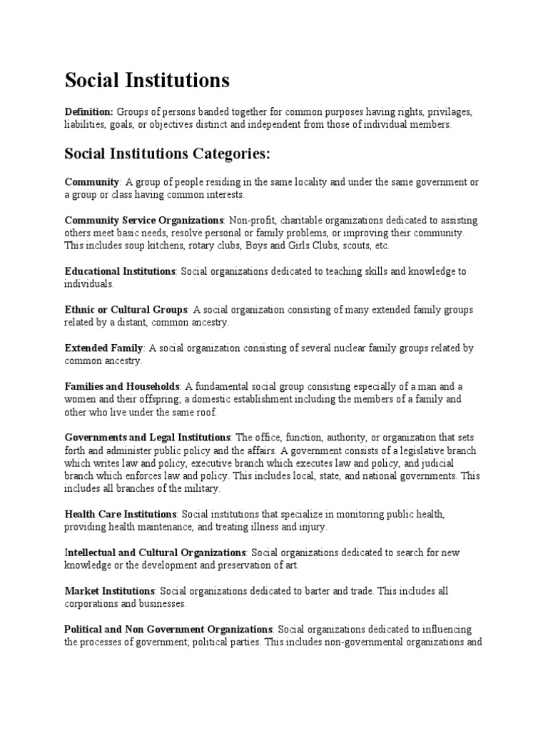 Understanding Social Institutions | PDF | Family | Institution