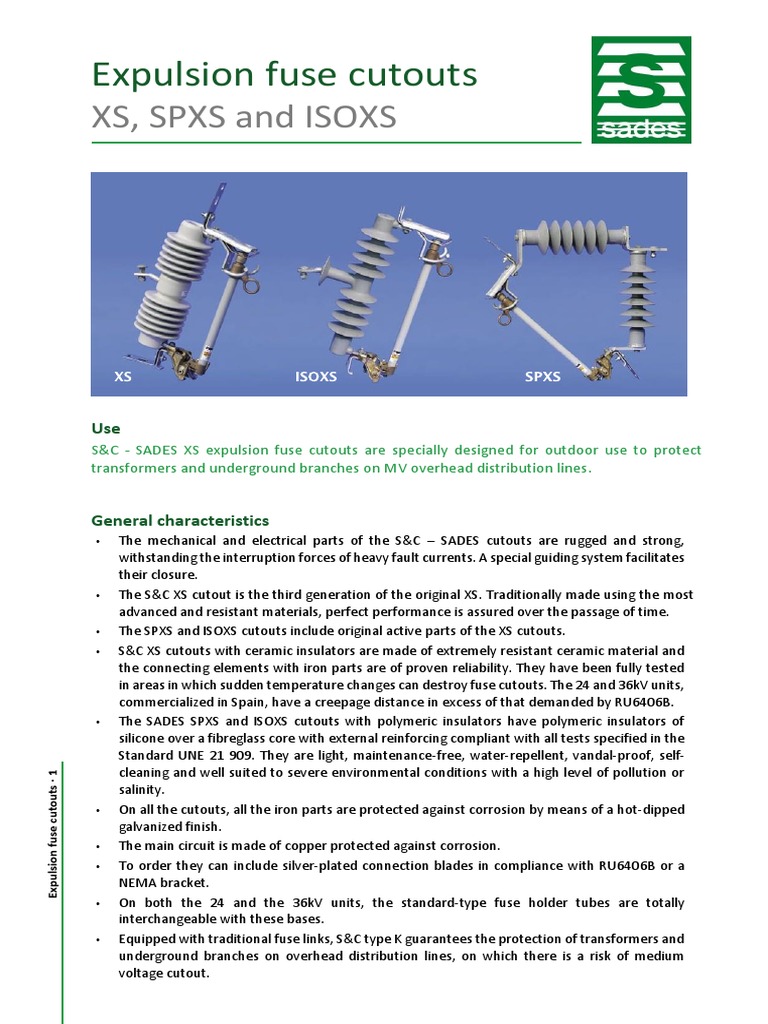 Expulsion Fuse Cutouts: XS, Spxs and Isoxs | PDF | Fuse (Electrical ...