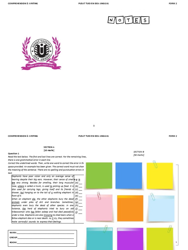 Form 2 Modul 2 Writing Comprehension | PDF | Elephant | Cognition