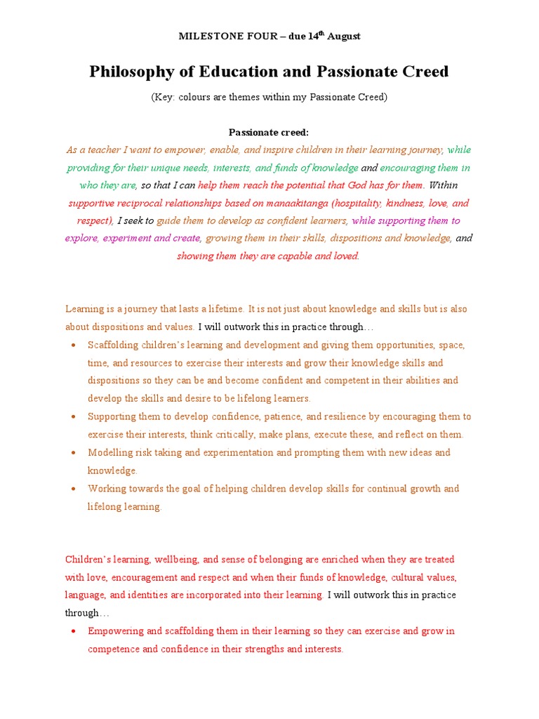 Philosophy of Education and Passionate Creed: (Key: Colours Are Themes ...