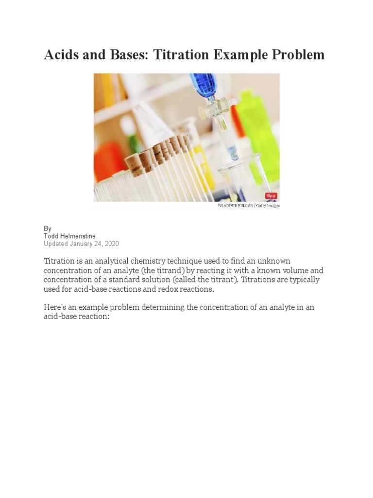 Titration Sample Problem Pdf Titration Chemistry