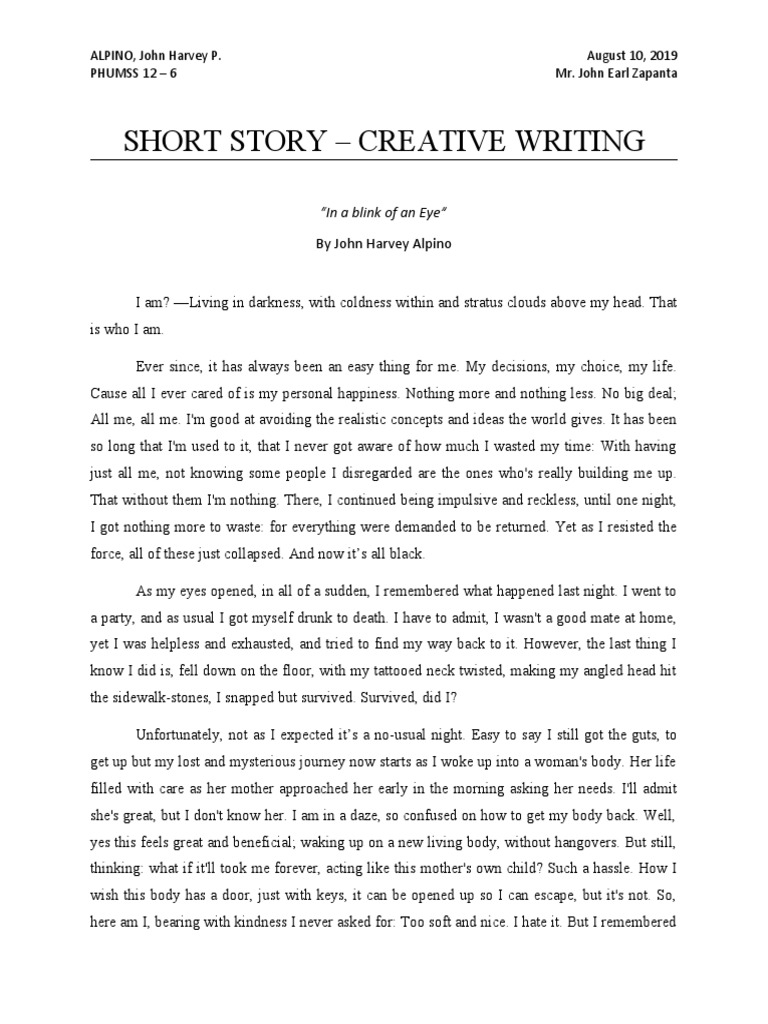 Short Story - Creative Writing: "In A Blink of An Eye" | PDF