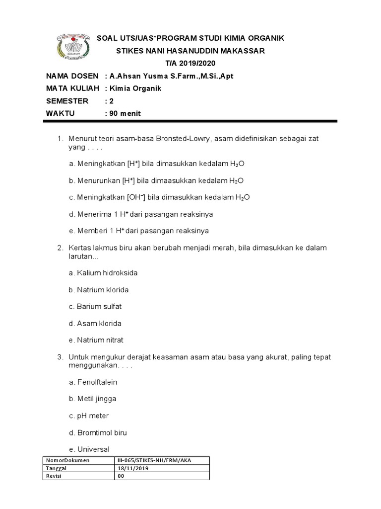 Soal UAS Kimor-1 | PDF