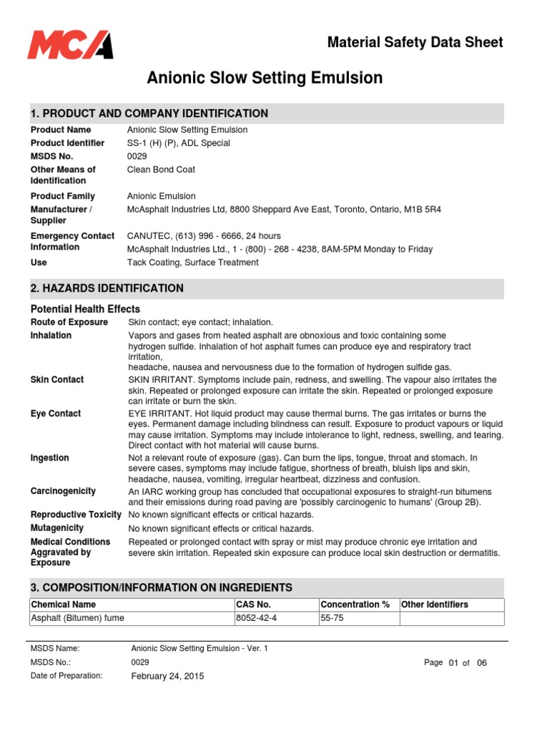 2016 (3) Anionic Slow Setting Emulsion | PDF | Firefighting | Asphalt