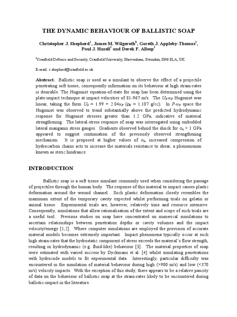 ISIE 2010 Paper - The Dynamic Behaviour of Ballistic Soap | PDF | Shock ...