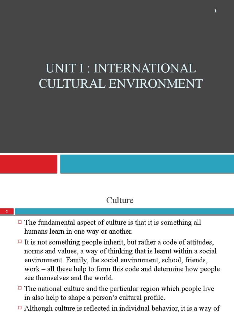 Unit I: International Cultural Environment | PDF | Organizational ...
