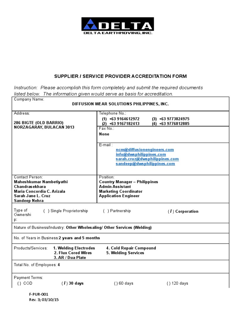 Delta - Supplier's Accreditation | PDF | Certification | Business