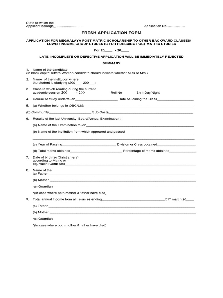 Fresh Application Form: OBC/LIG | PDF | Fee | Government