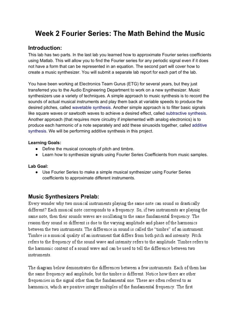 Week2 - Fourier Series - The Math Behind The Music - V1 | PDF | Pitch ...