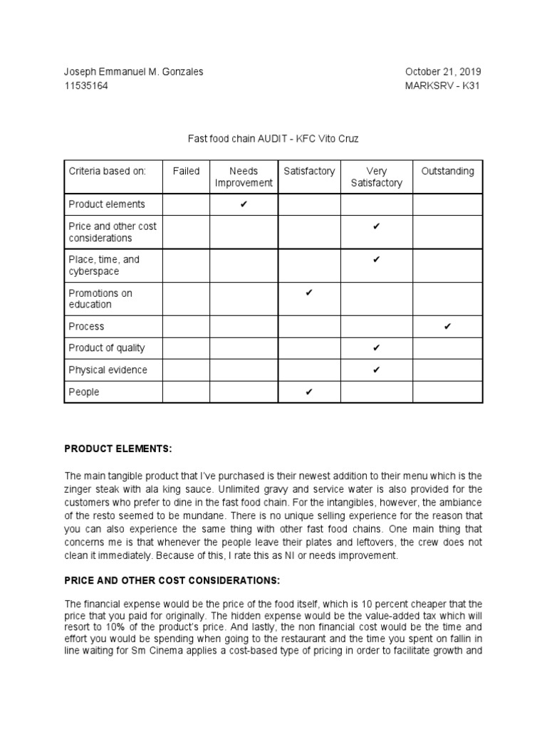Fast Food Chain Audit | PDF | Fast Food Restaurants | Menu