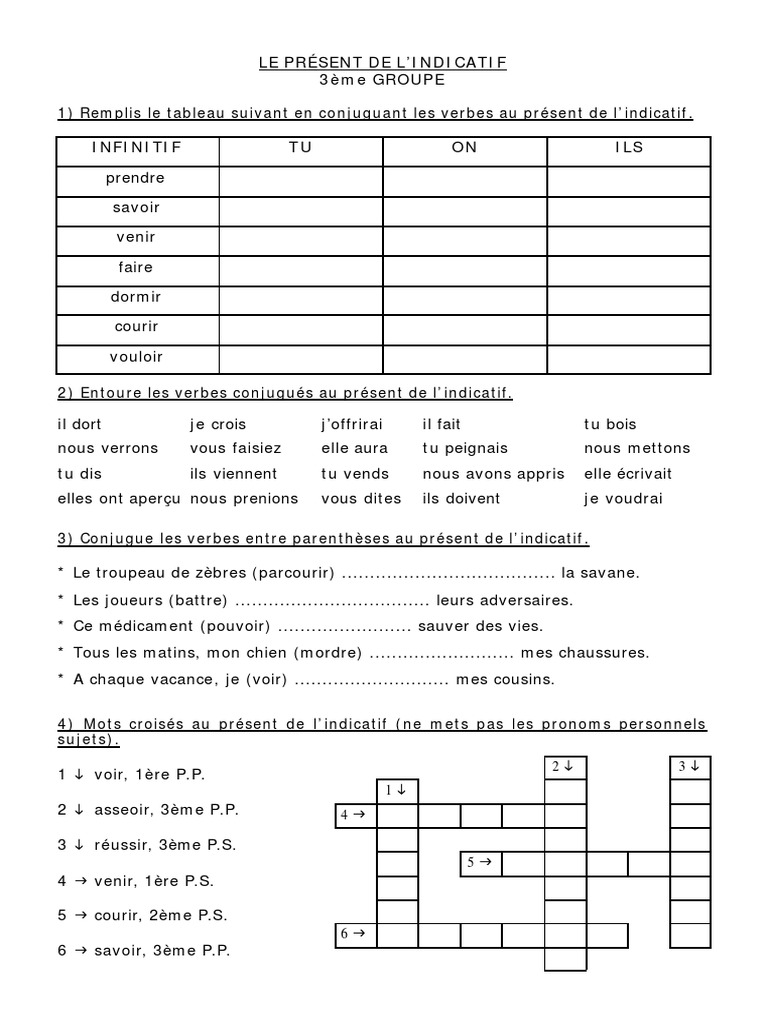Conjugaison 3ème Groupe Au Présent | PDF | Conjugaison | Verbe