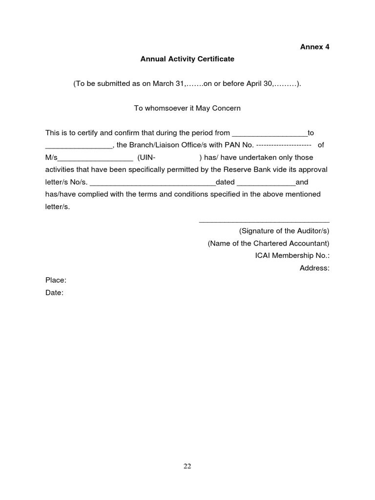 Annual Activity Certificate Template | PDF