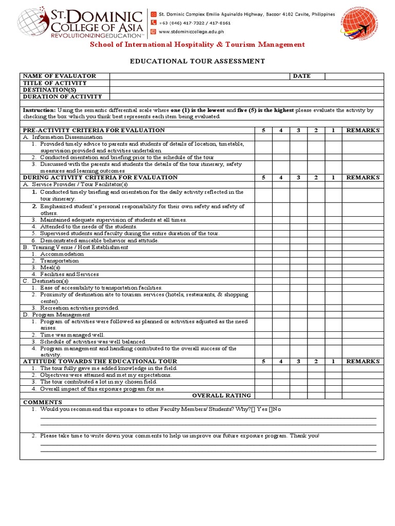 Educational Tour Evaluation Form | PDF | Attitude (Psychology) | Tourism