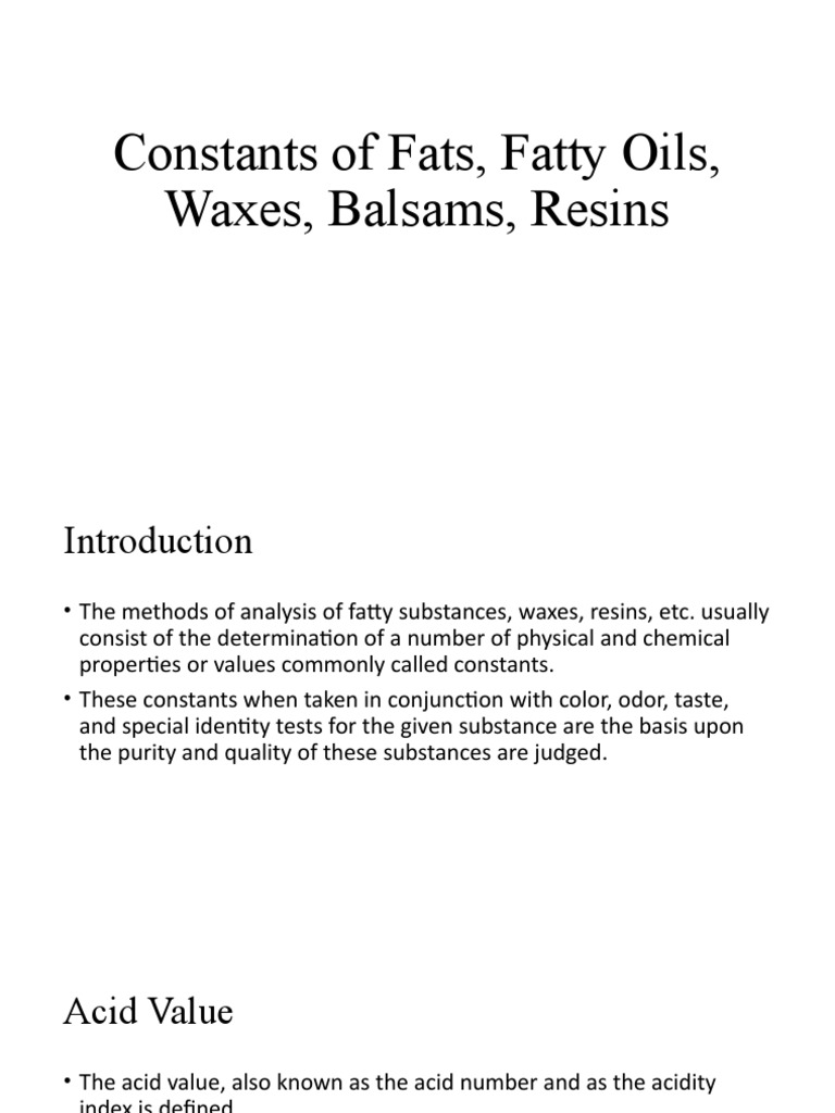 Constants of Fats, Fatty Oils, Eaxes, Balsams, Resins | PDF | Sodium ...