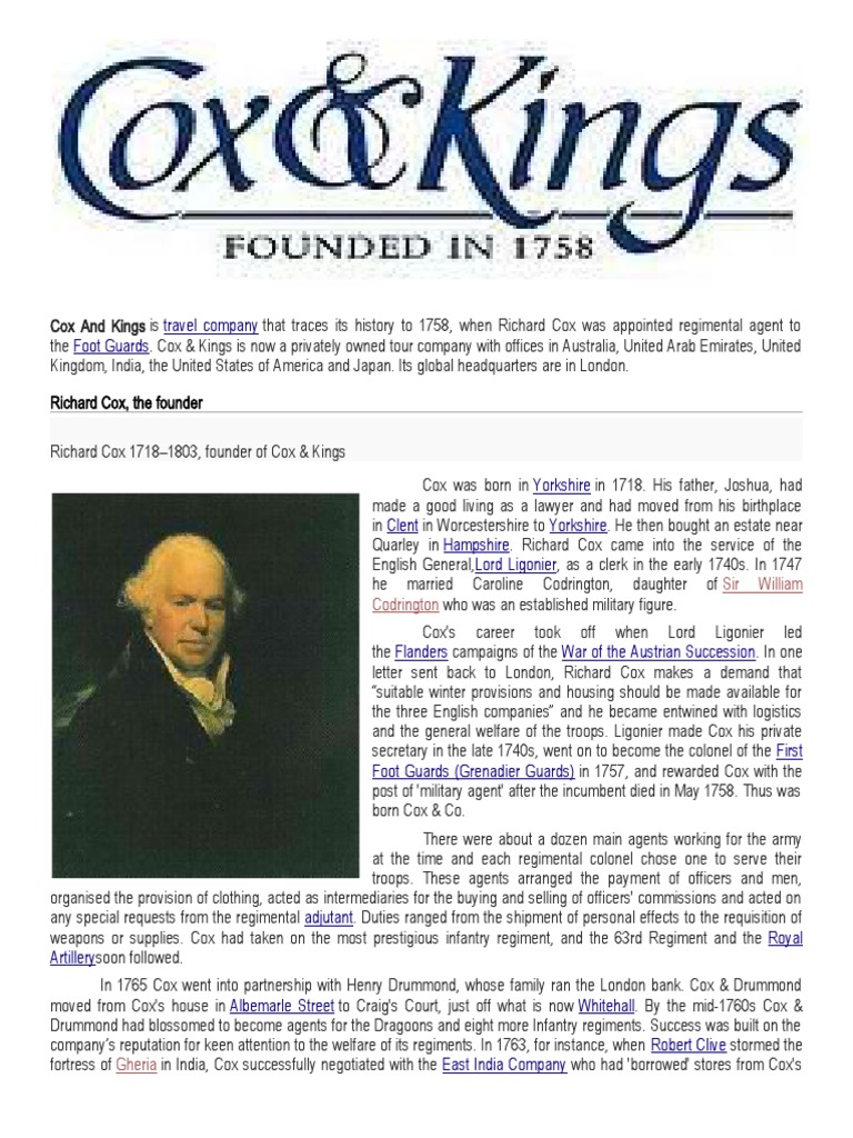 Richard Cox, Founder of Cox & Kings | PDF | Military | Military Science