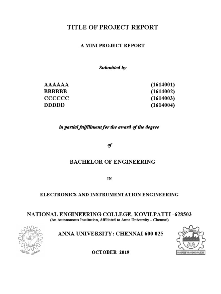 Title of Project Report: Aaaaaa (1614001) BBBBBB (1614002) CCCCCC (1614003) DDDDD (1614004 ...