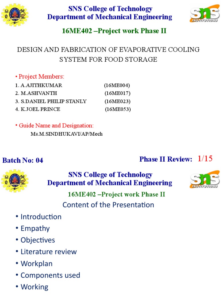 16ME402 - Project Work Phase II: Design and Fabrication of Evaporative ...