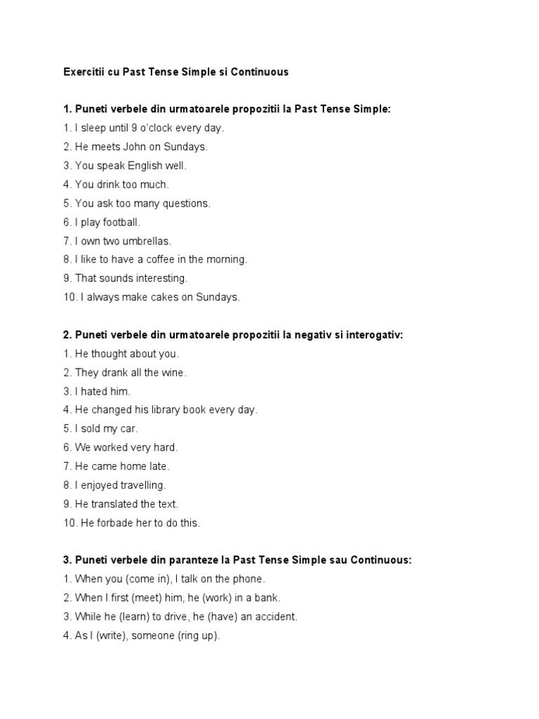 Exercitii Cu Past Tense Simple Si Continuous | PDF