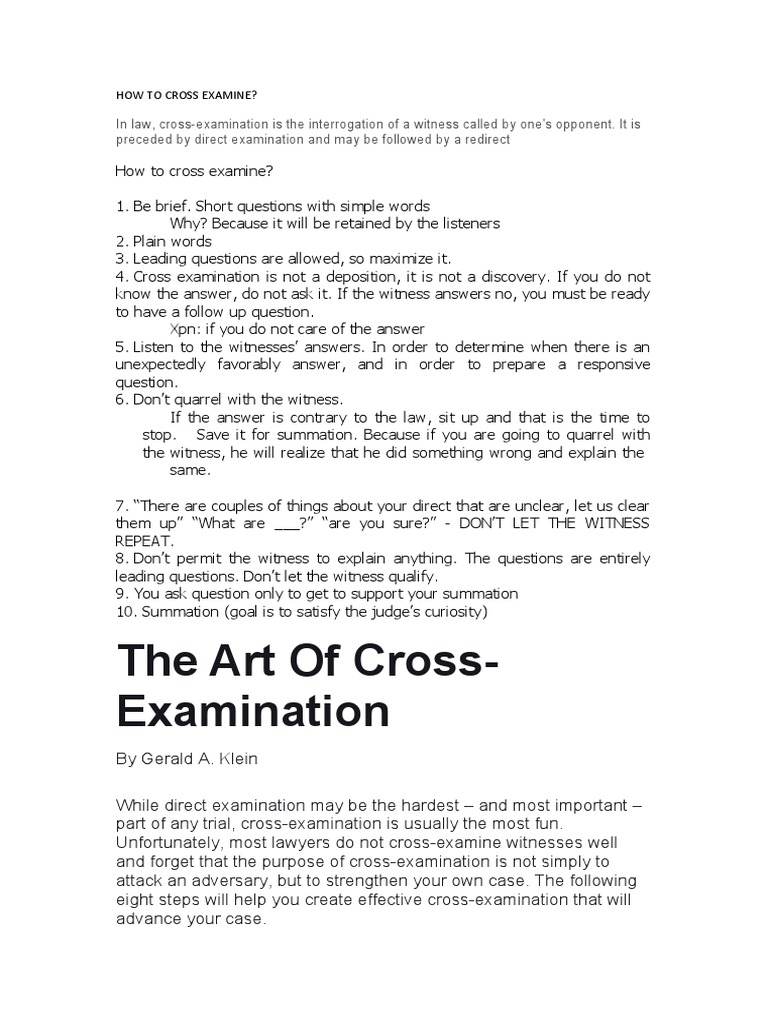 How To Cross Examine | PDF | Witness Impeachment | Witness