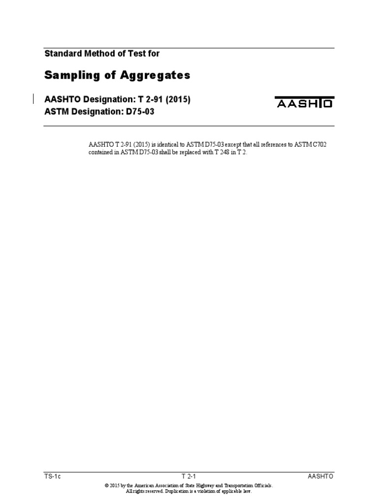 AASHTO T 2-91 (2015) - Sampling Aggregates PDF | PDF