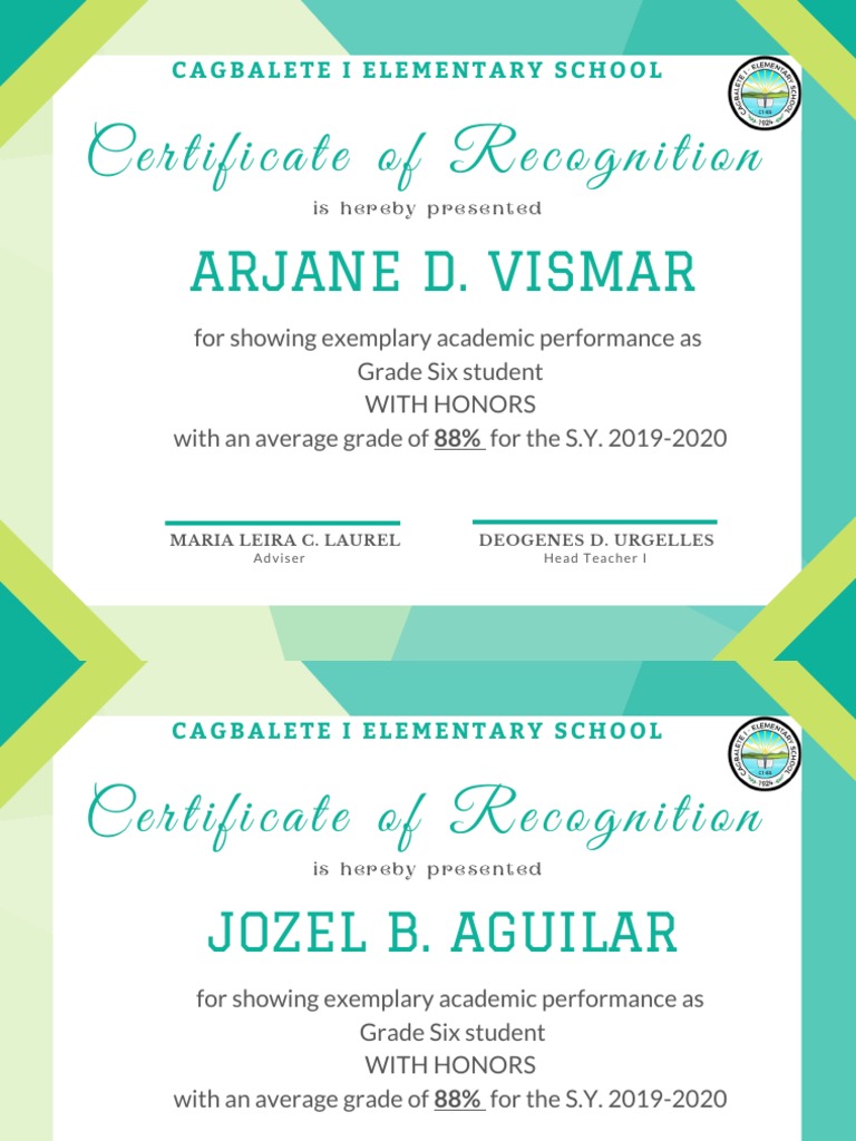 Certificate of Honor | PDF | Learning | Behavior Modification