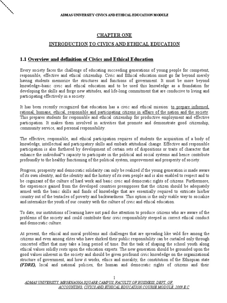 Civics Module 2009-1 Admas University | PDF | Sovereign State | Citizenship