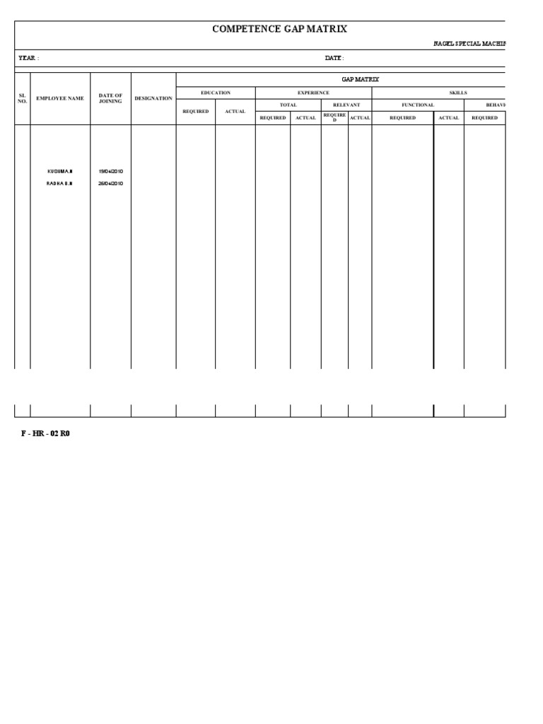 Competence Gap Matrix for Employees | PDF