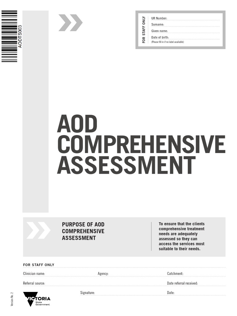 AOD Comprehensive Assessment Form | PDF | Violence | Mental Disorder