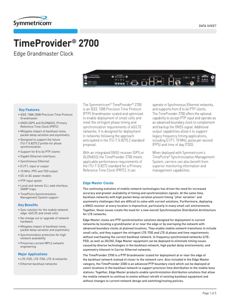 Timeprovider 2700: Edge Grandmaster Clock | PDF | Computer Network ...