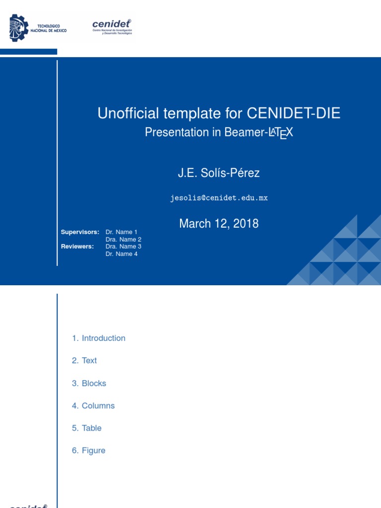 Unofficial Beamer-LATEX Template for Presentations at CENIDET-DIE | PDF ...